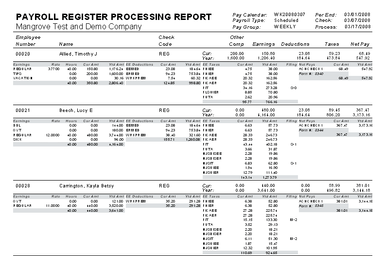 Payroll Register Processing Report